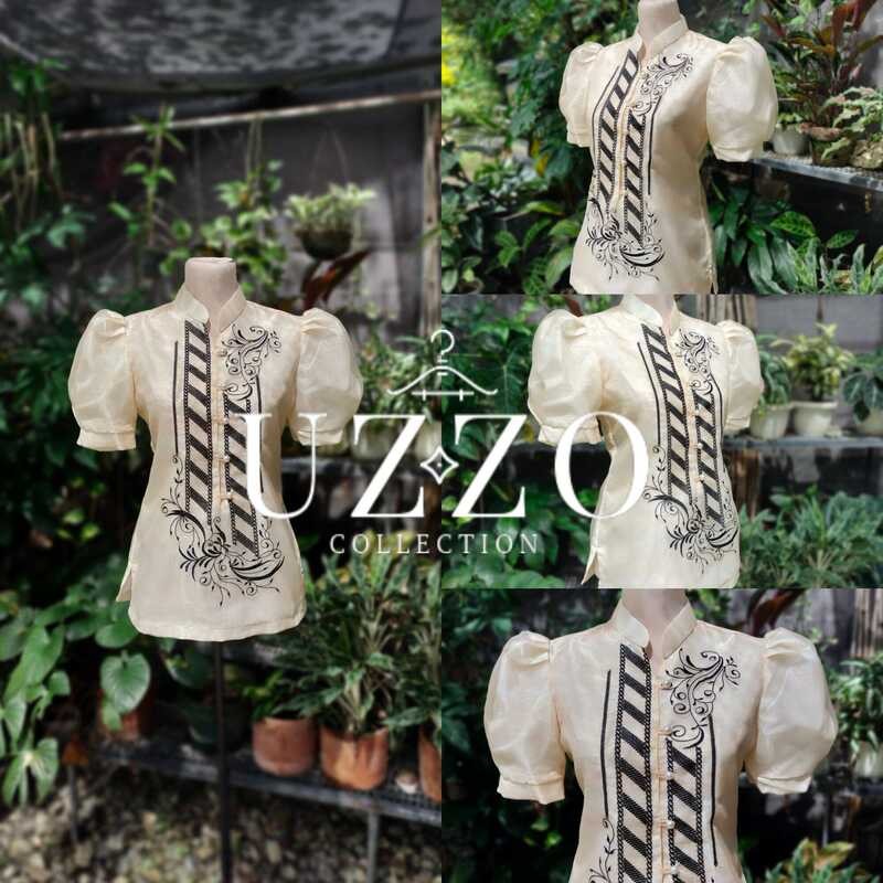 & Babaeng Barong Blouse Top Only Puff Sleeve Modern Filipiniana Attire ...