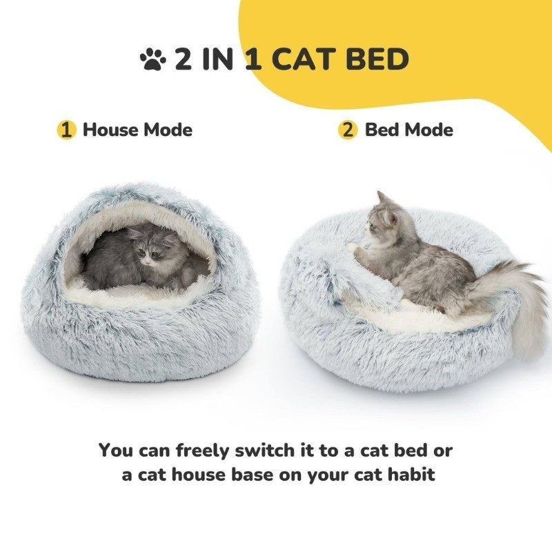 Pawsome Cat Bed for All Seasons Semi-enclosed Cat House for Security ...
