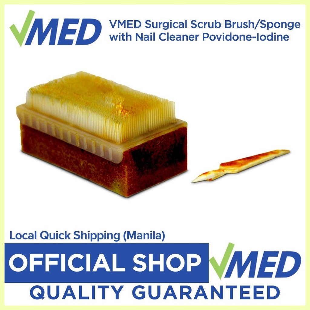 ⋄ VMED Surgical Scrub Brush/Sponge with Nail Cleaner Povidone-Iodine ...