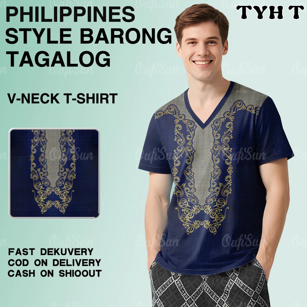 Men's T shirt V-neck ASEAN Clothing Fashion design T shirt Full ...