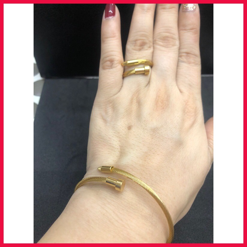 ⇧ 2:1 stainless gold bangles with ring gold plated unisex bangles ...