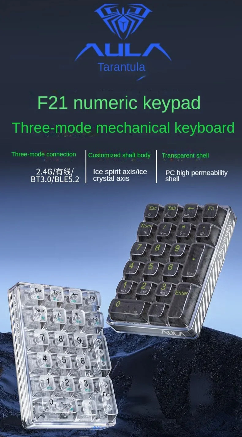 AULA F21 Wireless Three Mode Numeric Mini Keyboard 21Keys RGB ...