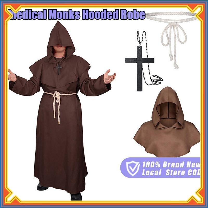 ♞Halloween Cosplay Robe Medieval Monk Friar Robe Christian Priest ...