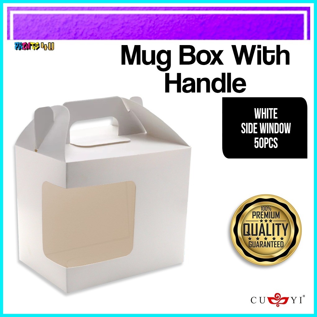 Side Window Mug Box with Handle 50pcs White Mug Box | Shopee Philippines