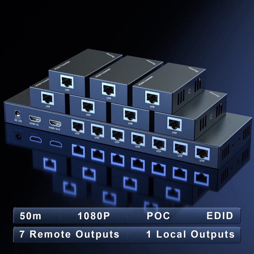 7 Port HDMI Splitter Extender RJ45 50m 1x7 HDMI Extender Splitter 1080P ...