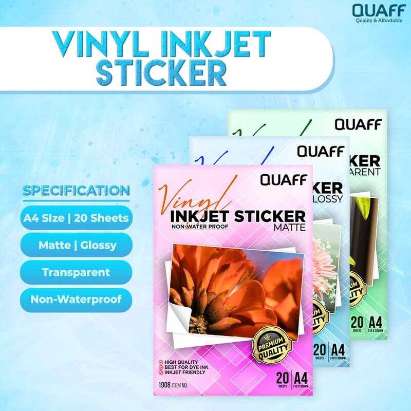 QUAFF Vinyl Inkjet Sticker A4 Size Matte Glossy , Transparent And Semi ...