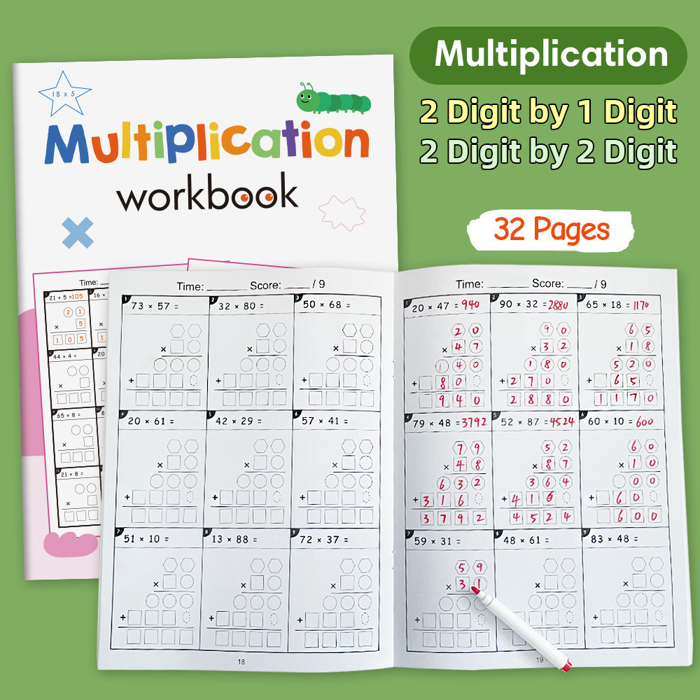 32 Pages Math Arithmetic Workbook 2 Digit Multiplication Mathematics ...