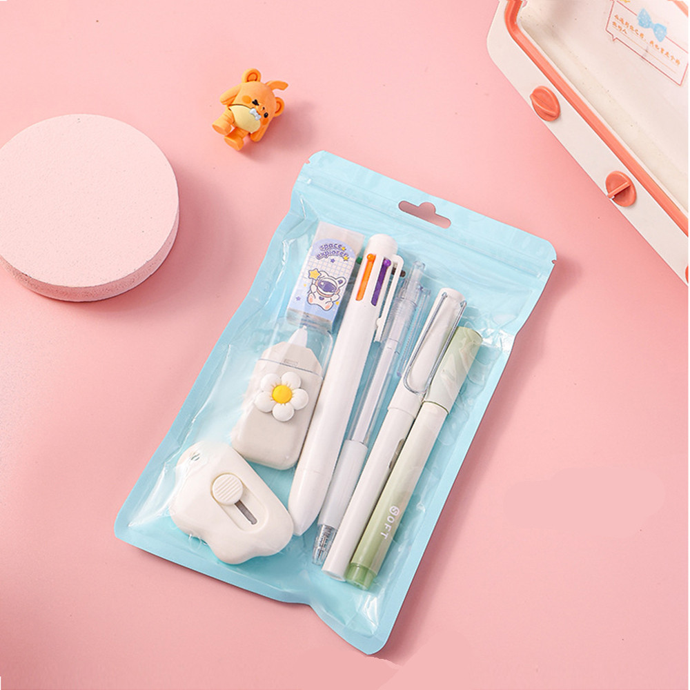 7-in-1 Stationery Set Ballpoint Pen Pencil Eraser Correction Tape Knife ...