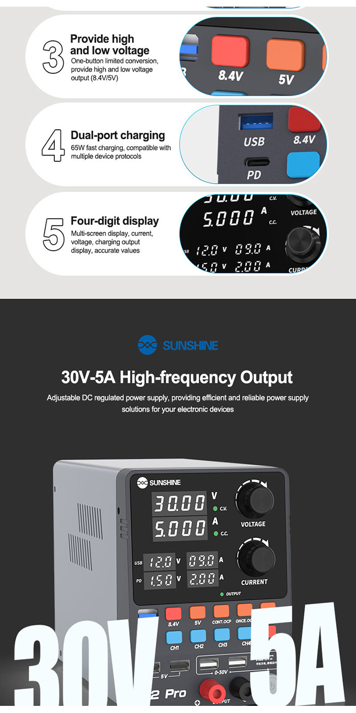 SUNSHINE P2 PRO Intelligent Regulated DC Power Supply with Four-digit ...
