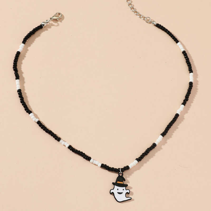 DKC Jewelry Halloween Black And White Beads Imp Necklace For Girls ...