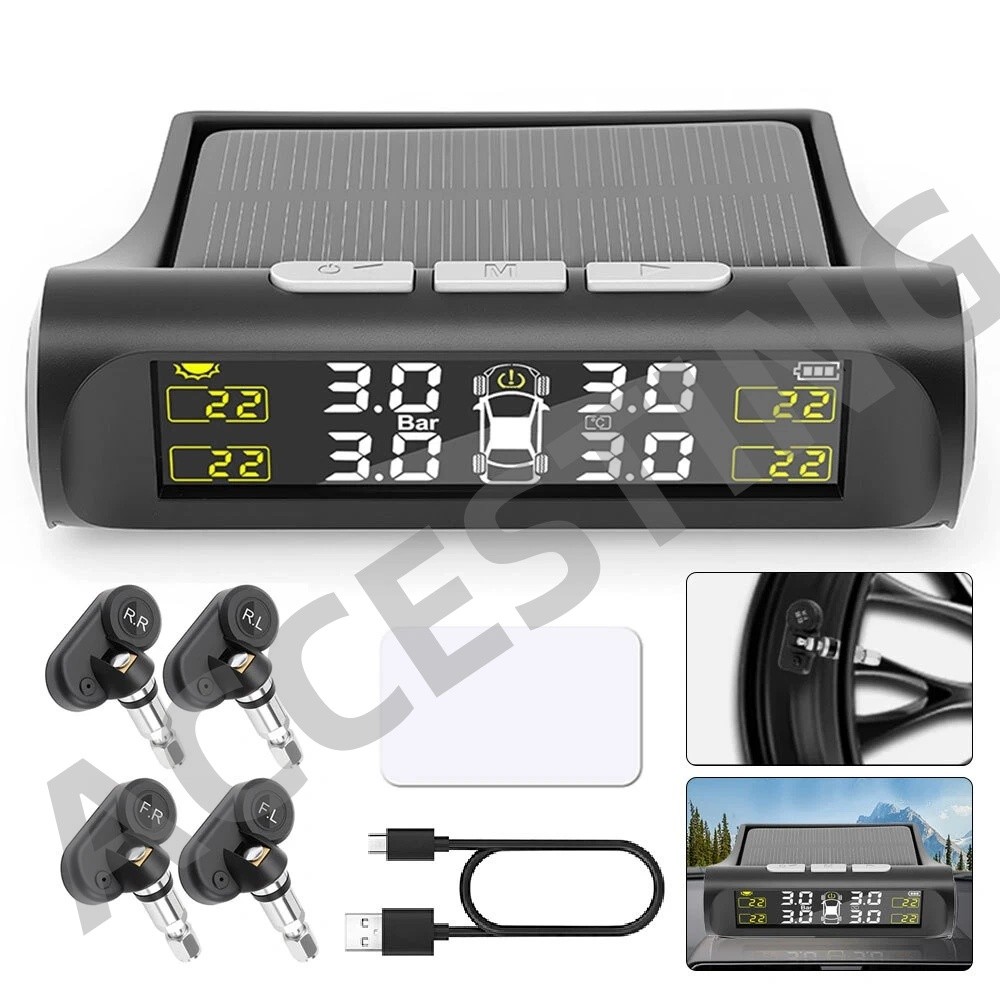 Wireless Solar TPMS LCD Car Tire Pressure Monitoring System + 4 ...