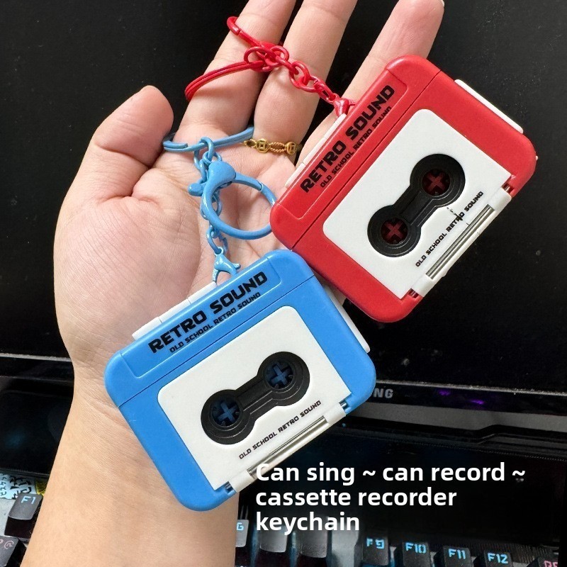 Retro Mini Tape Recorder Keychain With Music Playing Function Fun Bag ...