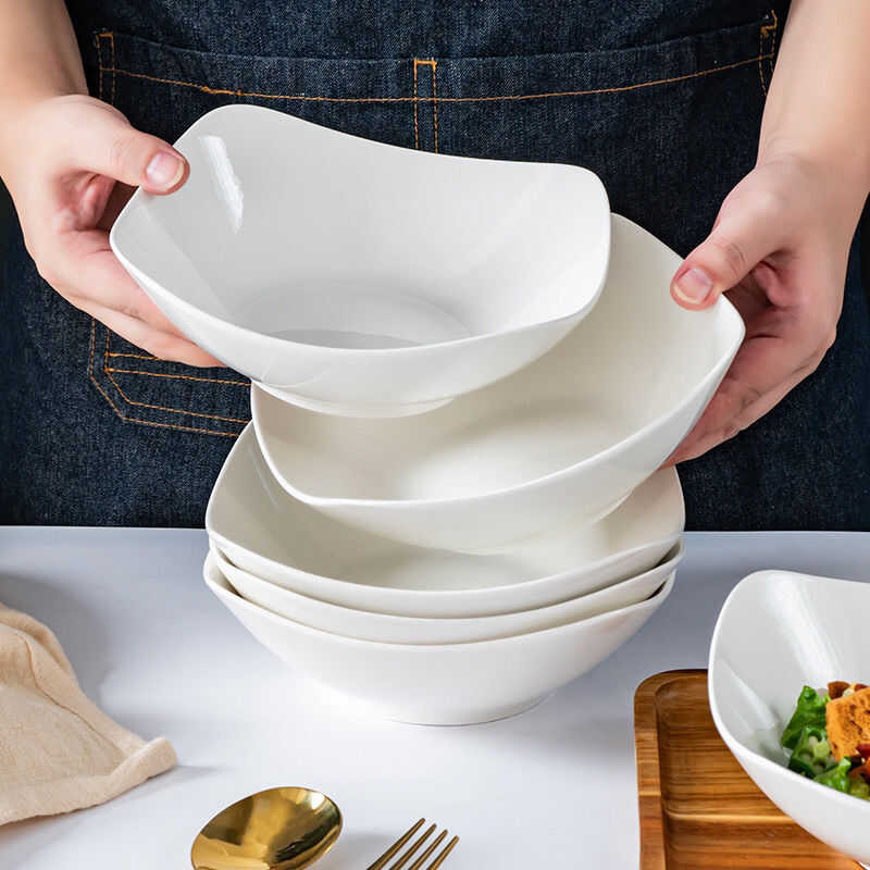 KIMIGO (1/3/6Pcs) 17Cm Square Dish Deep Plastic White Salad Bowl ...