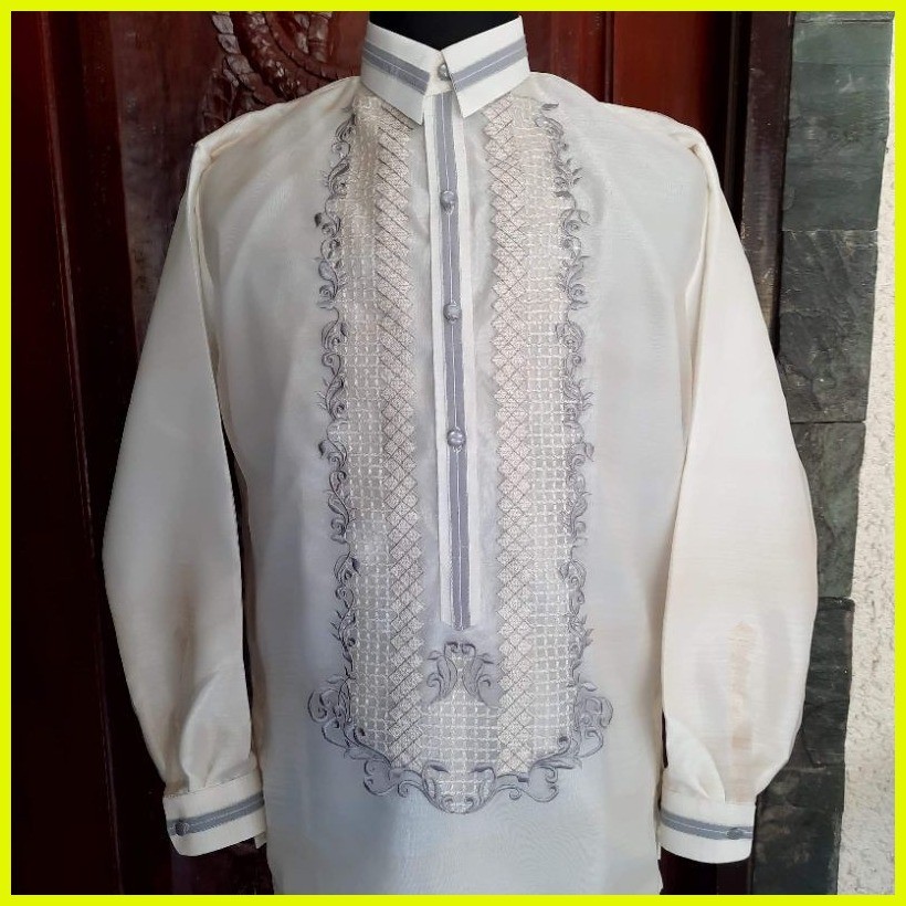 ∈ ☪ Barong Tagalog Gray embroidery with lining not see though(red ...