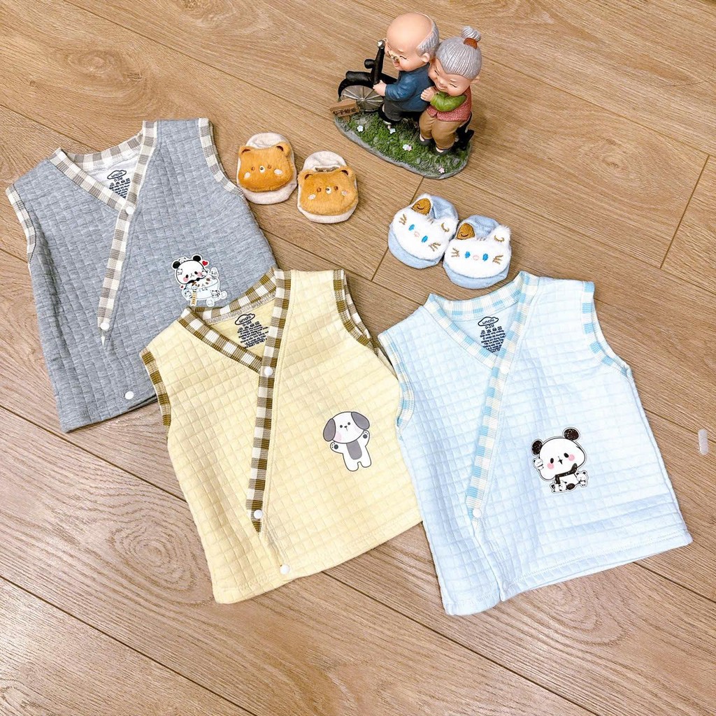 Set of 2 cotton vests with Uc striped edges and bias buttons for babies ...