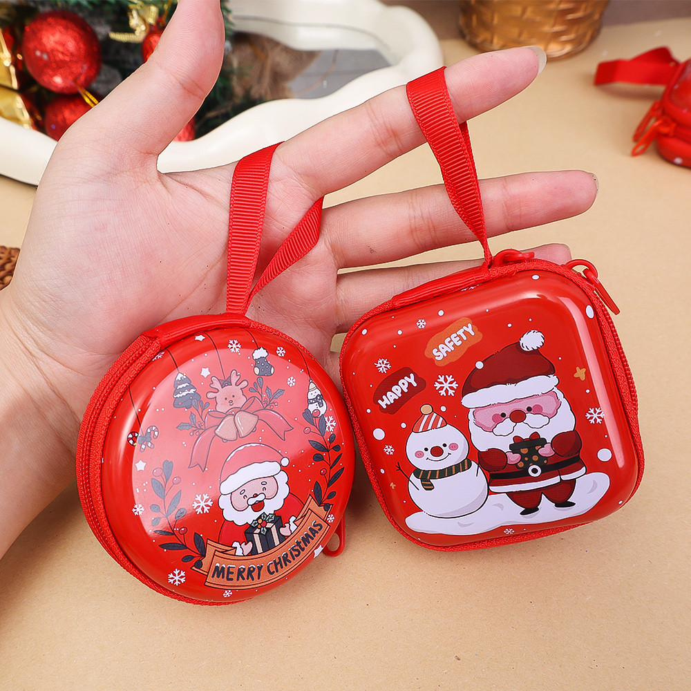 Cute Round Square Christmas Tinplate Coin Purse Cartoon Mini Kids ...