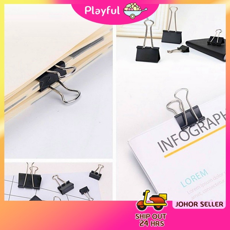 【PLAYFUL】Black dovetail clip Binder paper clip Fold Back Clip School ...