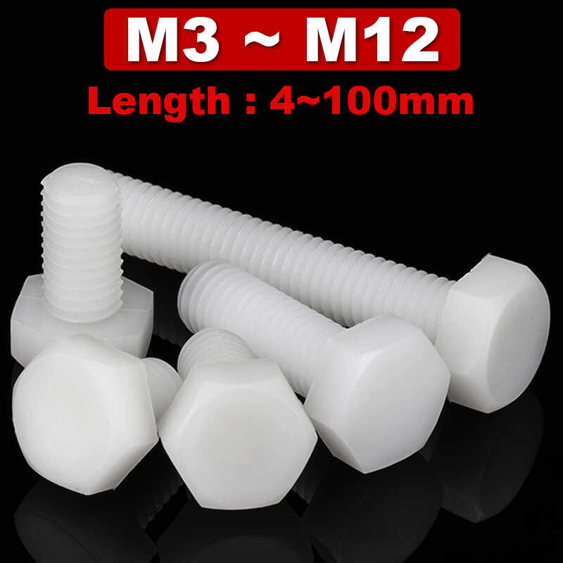 White Nylon Hexagonal Metric Threaded Hex Head Screw Plastic Insulated ...