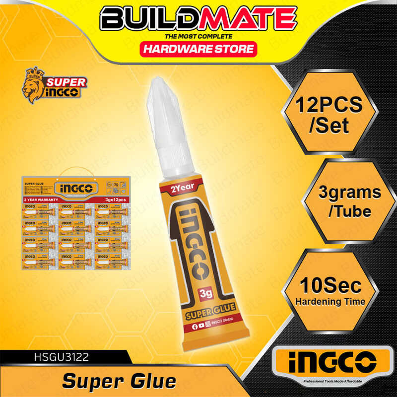 BUILDMATE Ingco 12Pcs 3G Super Glue Multi-Purpose Cyanoacrylate Clear Fast Bonding Adhesive ...