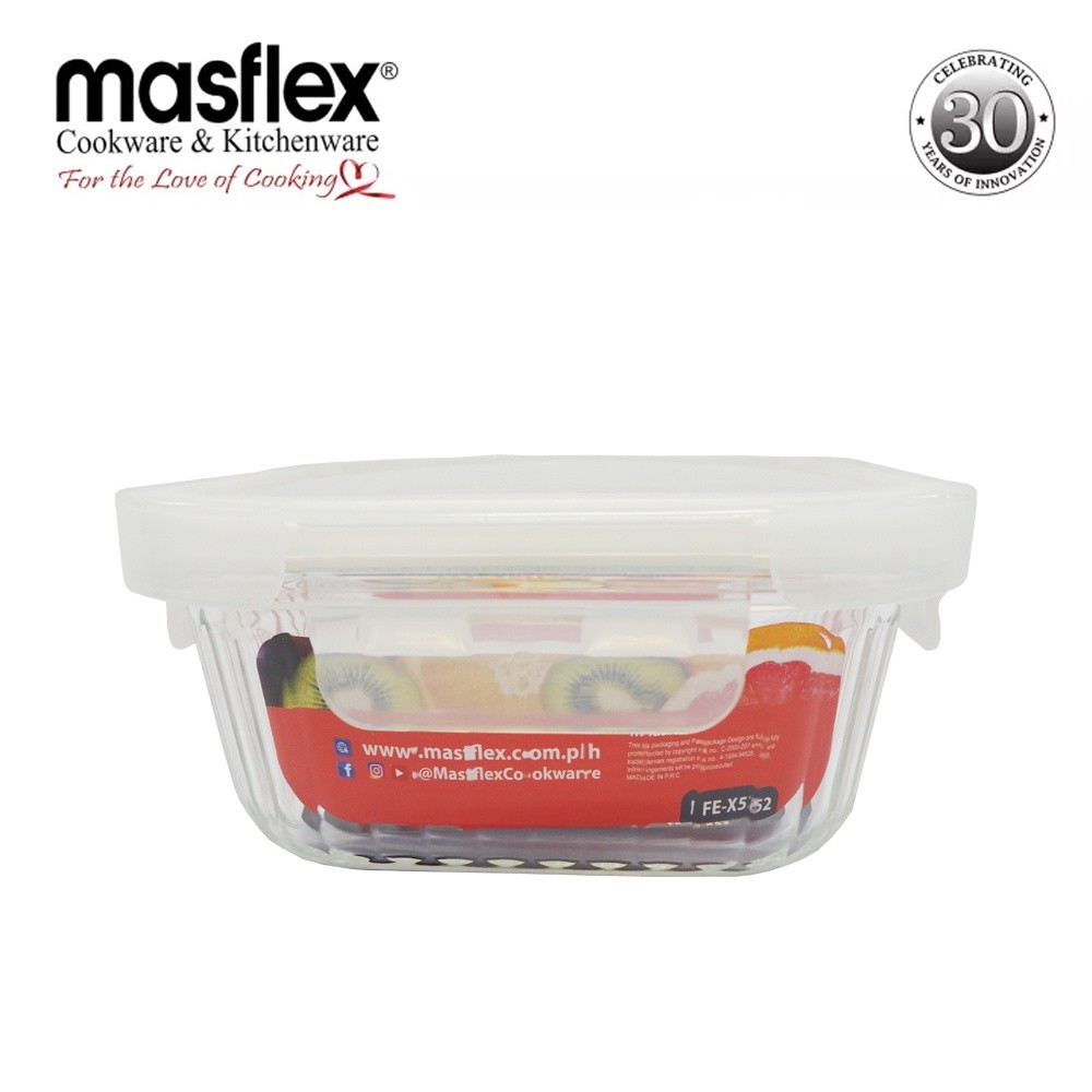 Masflex 520 ml Deluxe Square Glass Food Container with Lid | Shopee ...