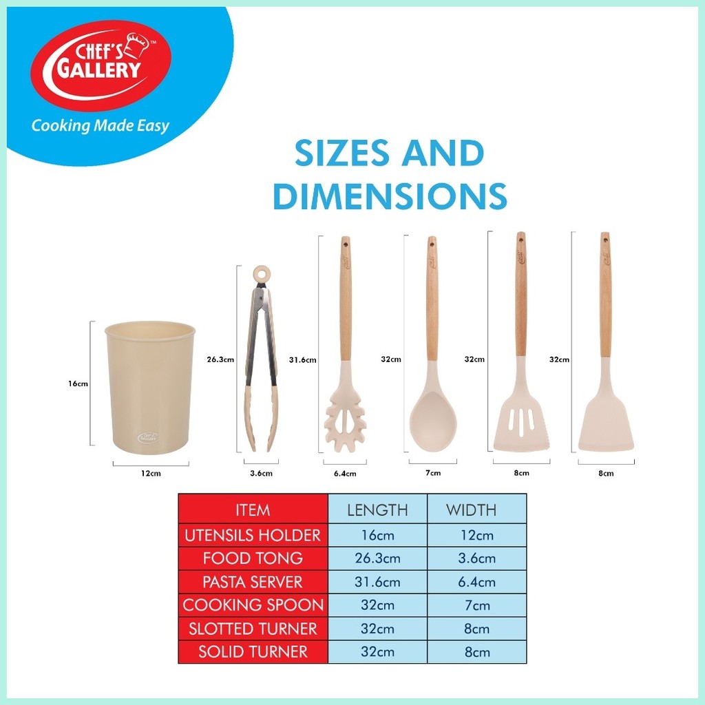 Chef's Gallery 6-Piece Silicone Kitchen Utensils Set with Beech Wood ...