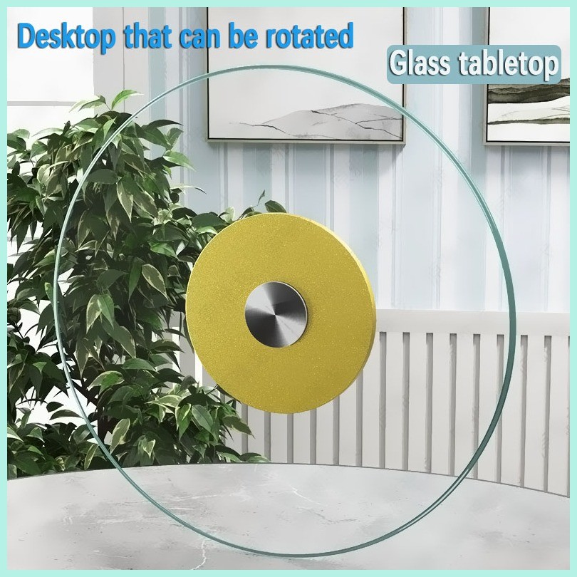Family dining table turntable tempered glass table top swivel base with ...