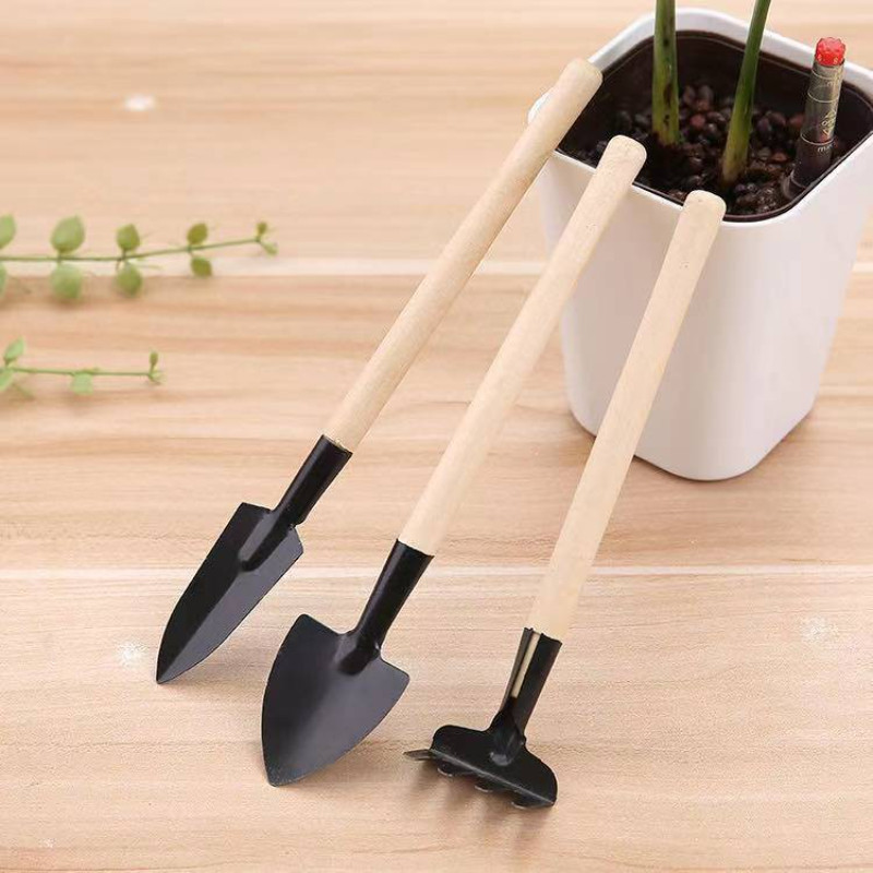3pcs Mini Garden Plant Tool Set With Wooden Handle Gardening Shovel ...