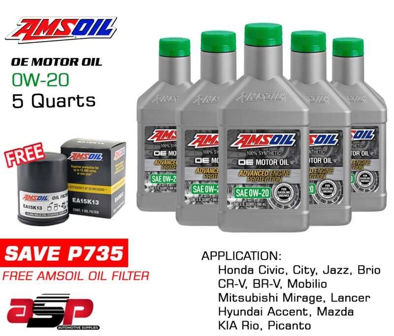 OE AMSOIL 0W-20 100% Synthetic Motor 5 Quarts Gamit Ang FREE Oil Filter ...