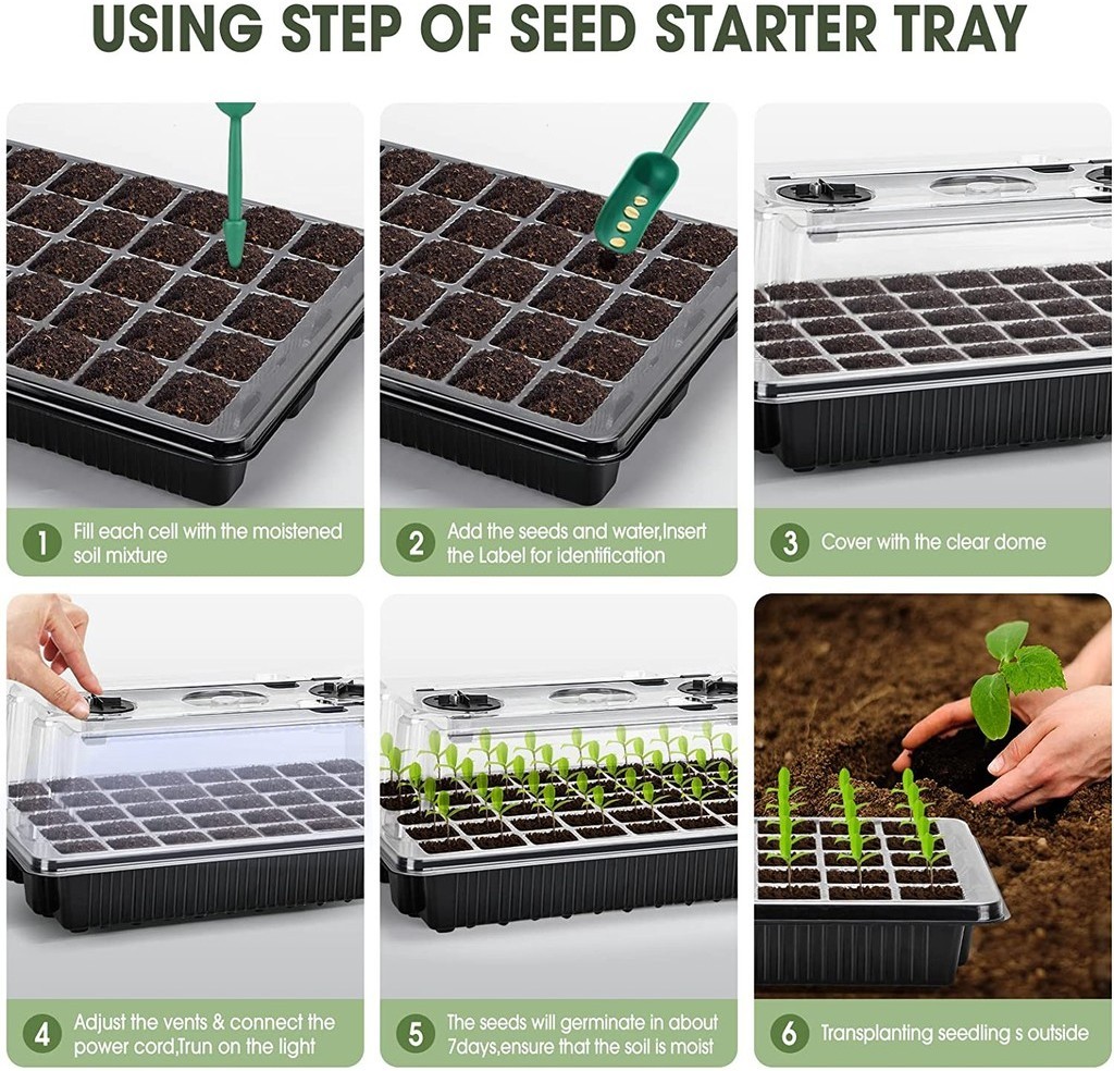 1 Set, Seed Starter Trays With 2 Long Strip Grow Lights, 40 Cells Seed ...