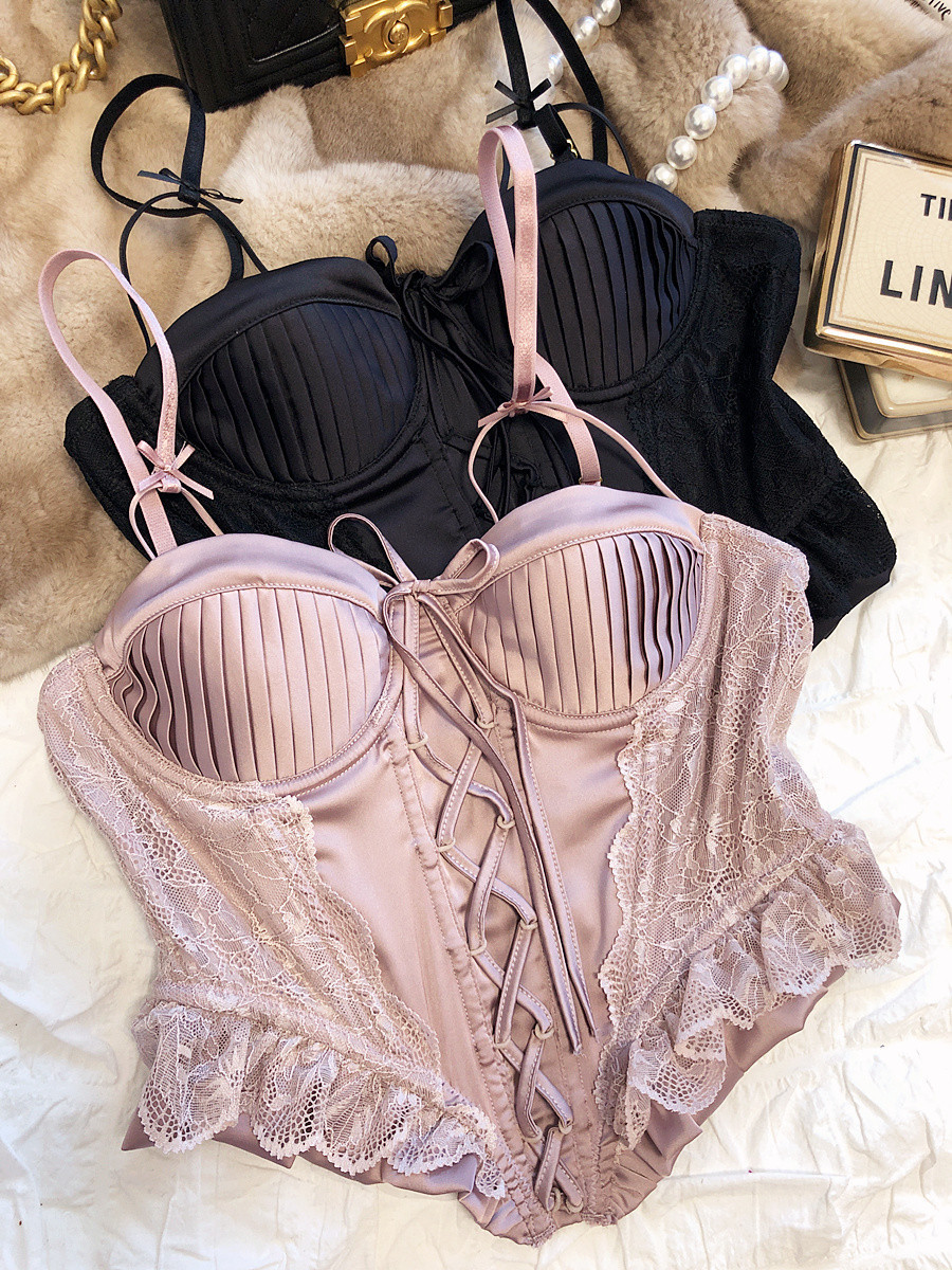 YIBEIKA French Sexy Satin Lace Underwear Fishbone Bra Thin Soft Steel ...