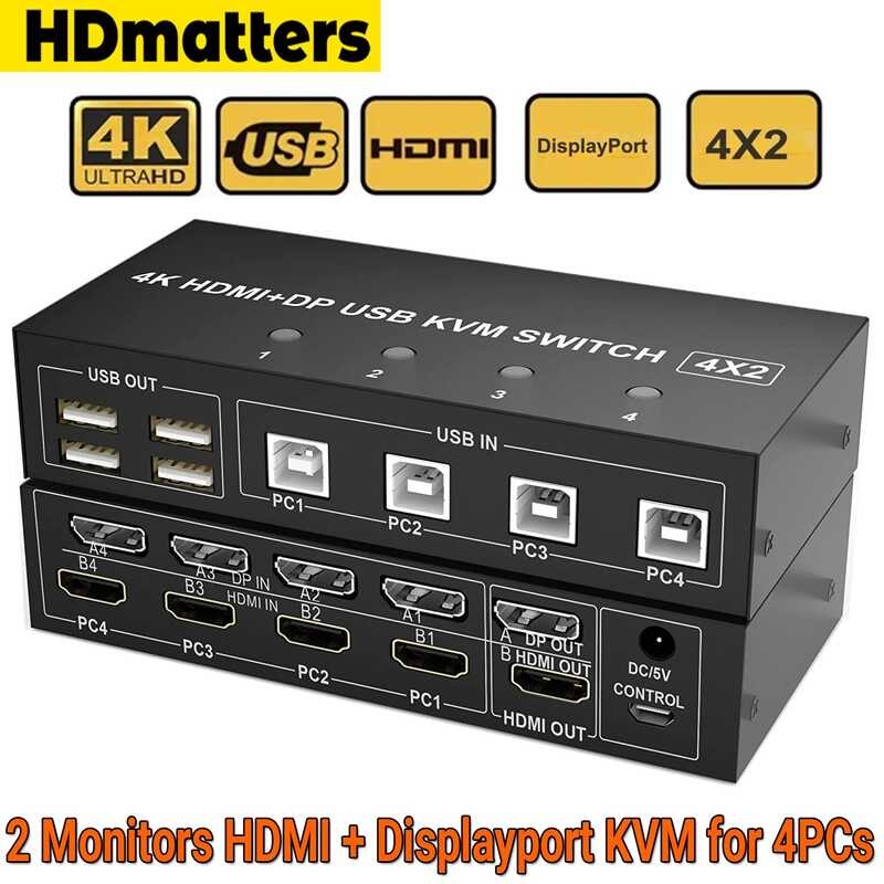 Dual Monitor Displayport HDMI Switch 4K 60Hz Extended Display 2X2 4X2 ...