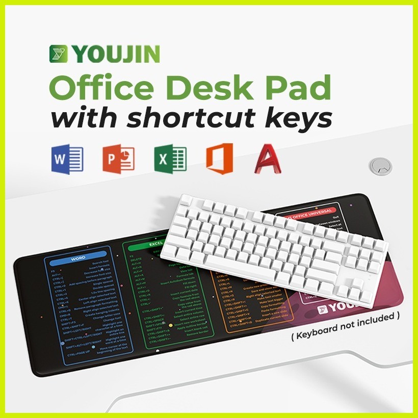 ۩ YOUJIN Large Office Mouse Pad, 800MM*300MM for Desk, Excel Shortcuts ...