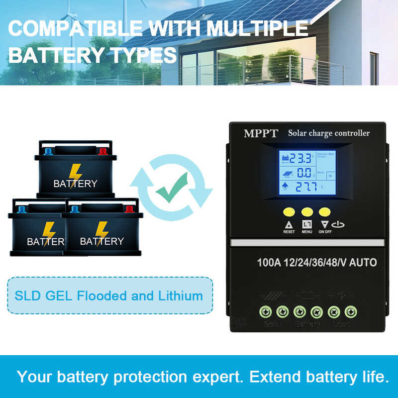 LY Y&H 60A/80A/100A MPPT SolAr CHArge Controller 12V 24V 36V 48V LCD DiSplAy SolAr PAnel BAttery ...