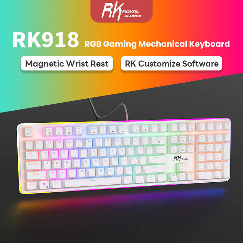 ROYAL RK KLUDGE Rk918 Ergonomic Nical Gaming With Wrist Rest Wired RGB Computer Custom Keyboard ...