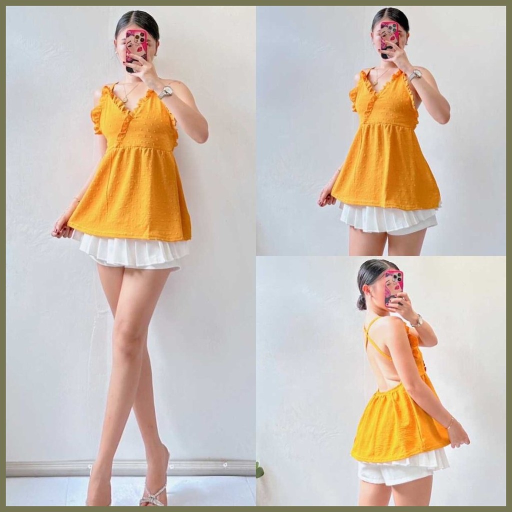 Sunny&Co Women's Summer Sweet Solid Color Swiss Dot Fabric Back Cross ...