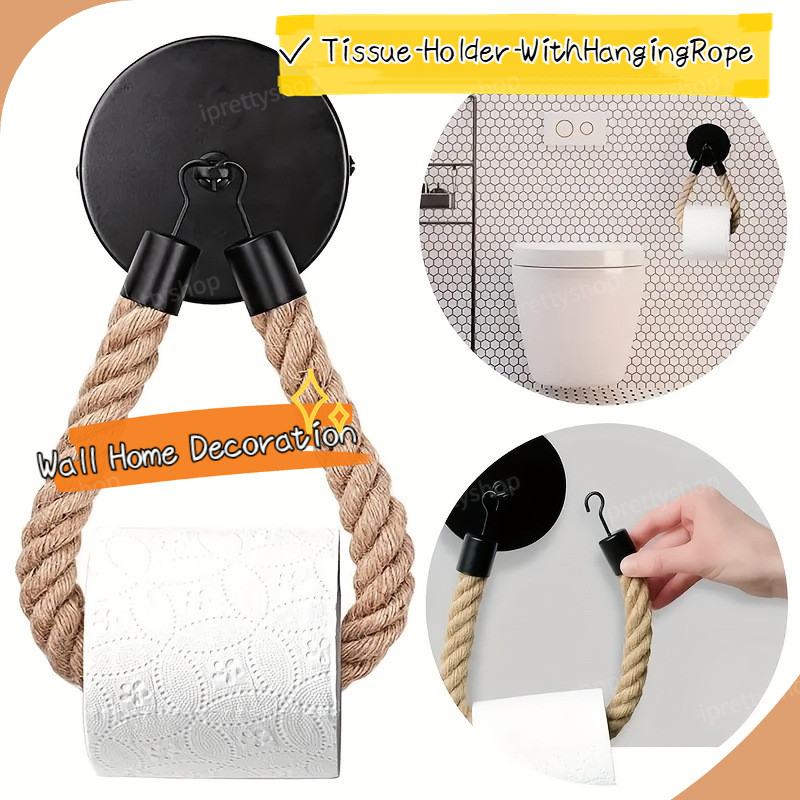 Rope Tissue Holder Wooden Boho Rustic Tissue Paper Roll Holder Towel ...