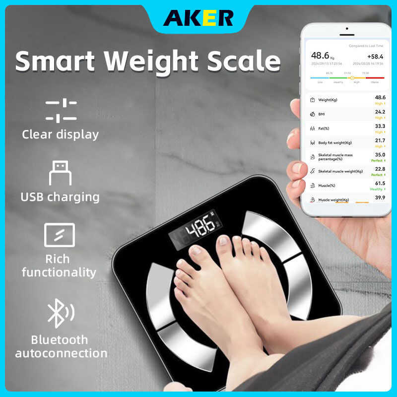 AKER Smart Weight Scales With APP Bluetooth Body Scale BMI Fat Scales ...