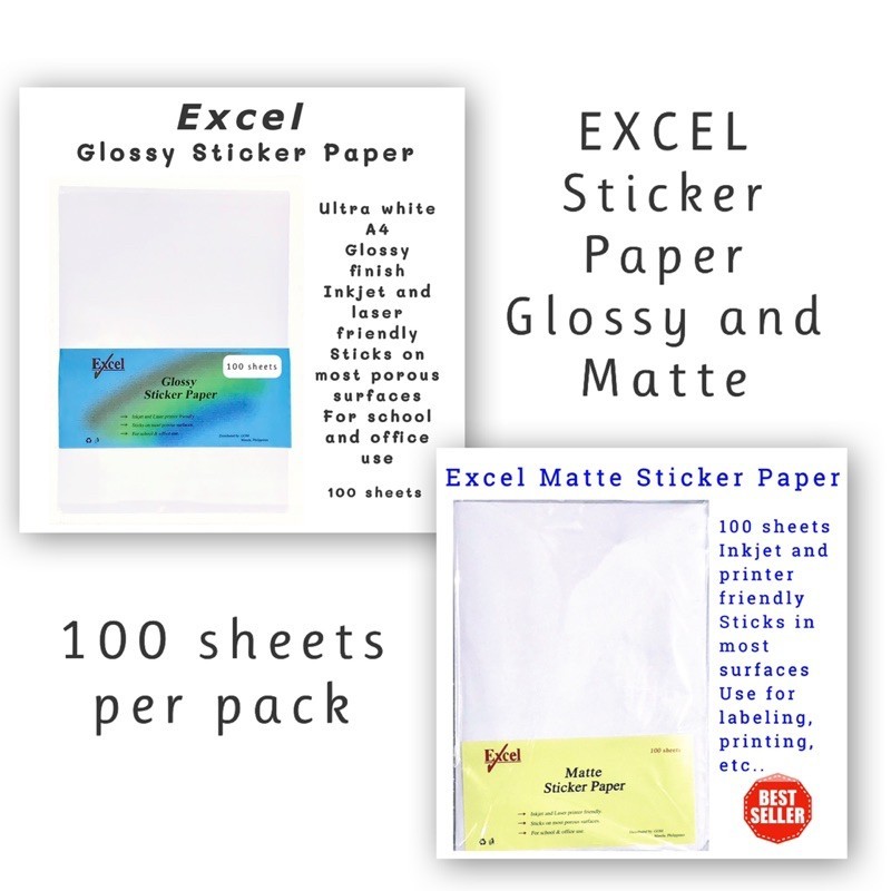Excel Sticker Paper A4 Matte/Glossy 100 pieces per pack | Shopee ...