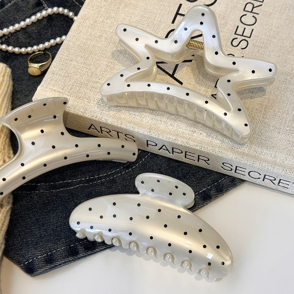 French Vintage Black White Polka Dot Grab Clip Temperament Shark Clip ...