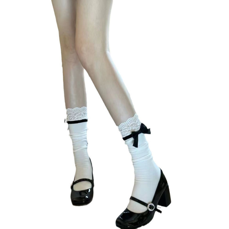 Sweet Jk Lolita Bow Black and White Mid Leg Socks Pure and Versatile ...