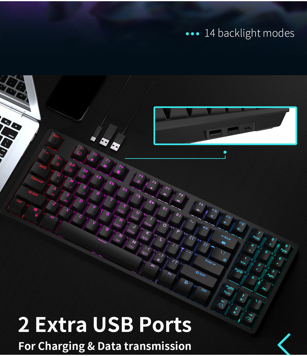 Royal Kludge RK92 Wireless Bluetooth 92 Key Three Mode Hotswap RGB ...