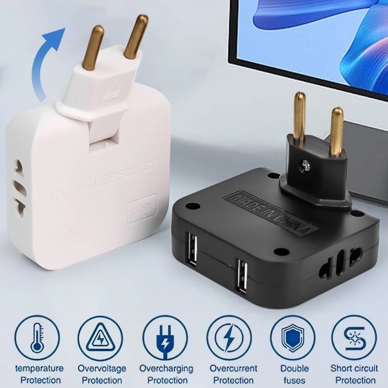 EU Plug - AC Outlets - 180 Degree Rotatable EU Plug - 4 in 1 USB To EU ...