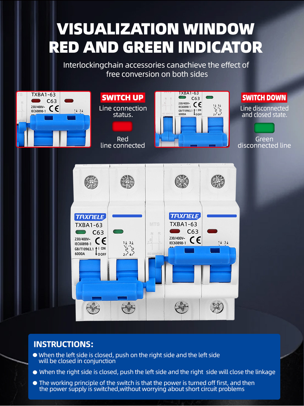 1P+1P 2P+2P MTS AC Dual Power Manual Transfer Switch Circuit Breaker ...
