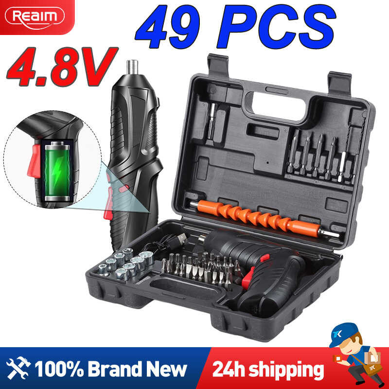 REAIM 48PCS Cordless Screwdriver 4.8V Electric Barena Drill Set ...