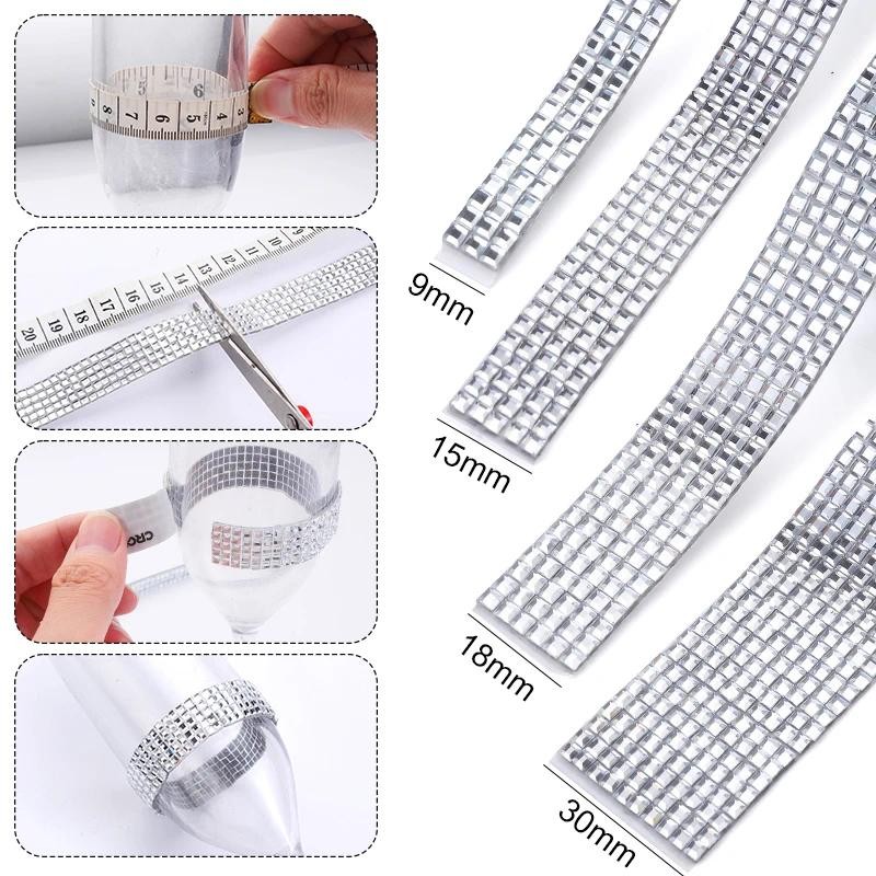 QIAO 90CM Self Adhesive Crystal Glass Squares Rhinestone Diamond Ribbon ...