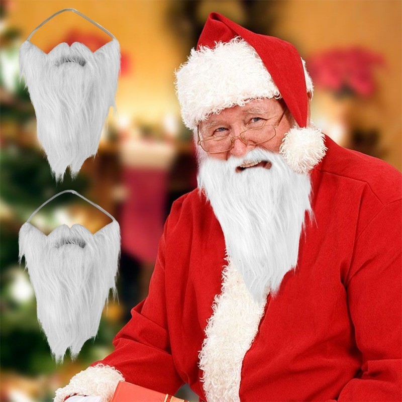 [ Featured ] Christmas Wig Beard Hat - Realistic Curly White Beard ...