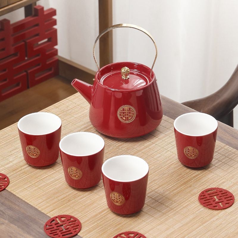 Wedding Tea Set Teapot Set Newlyweds Change Of Mouth Toast Teacup Red ...