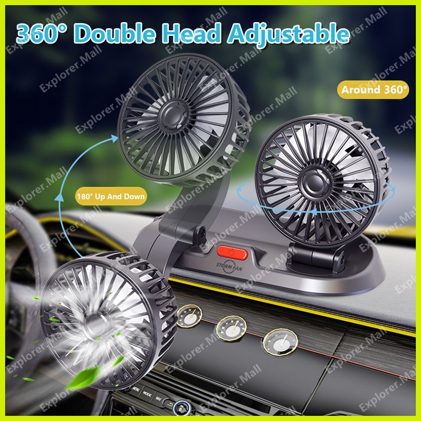 12v 24v Dual Car Fan USB Vehicle Fan Low Noise Electric Mini Car Fan ...
