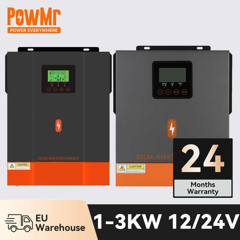 Powmr 12V 々 24V MPPT Hybrid Off Grid Solar Pure Sine Wave Inverter 220V 230V 1.6Kw 80A Max PV Po ...