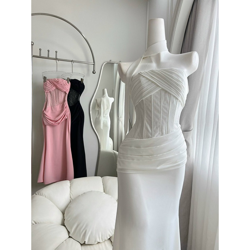 Luxury pleated bustier party dress mixed with sparkling silk | Shopee ...